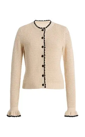 Ulla Johnson Tilla Striped Knit Cotton Cardigan Ivory