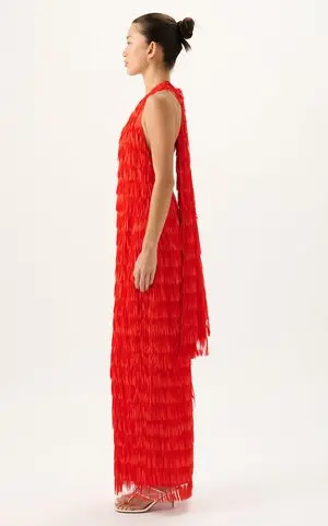 ROAME Ischia Fringe Halter Maxi Dress