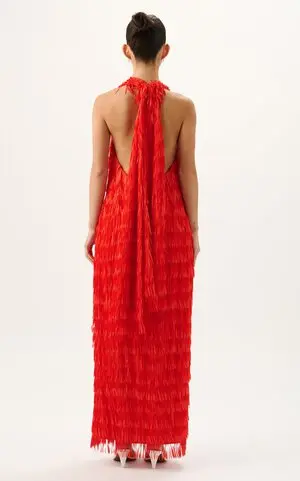 ROAME Ischia Fringe Halter Maxi Dress