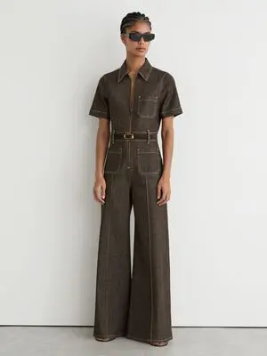 REISS Danie Petite Denim Wide-leg Jumpsuit