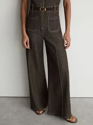 REISS Danie Petite Denim Wide-leg Jumpsuit