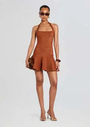 Retrofete Serena Metallic Knit Mini Dress - Metallic Rust