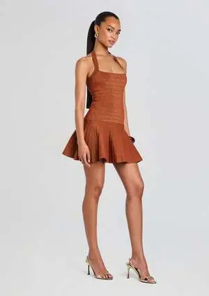 Retrofete Serena Metallic Knit Mini Dress - Metallic Rust