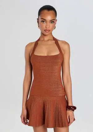 Retrofete Serena Metallic Knit Mini Dress - Metallic Rust
