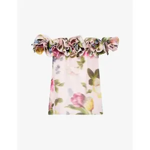 Carolina Herrera Off-shoulder Floral Linen-and-silk Top - Rosewater Multi