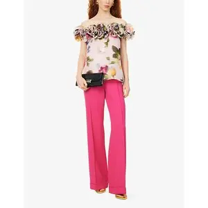 Carolina Herrera Off-shoulder Floral Linen-and-silk Top