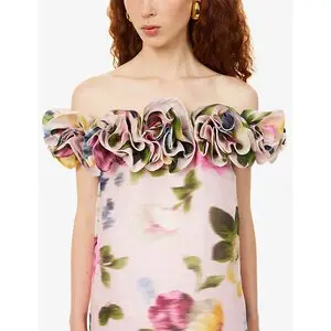 Carolina Herrera Off-shoulder Floral Linen-and-silk Top