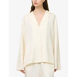 TOTEME Camp Collar Embroidered Silk Shirt - Cream