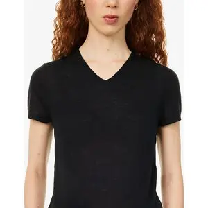Vince V-neck Short-sleeve Wool Top - Black