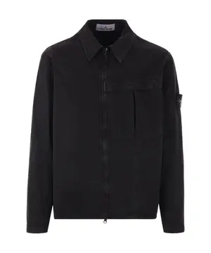 Stone Island Zip-up Long-sleeved Shirt - Black