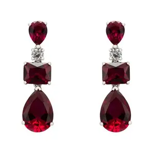 LATELITA Silver / White / Red Valentina Drop Earrings Silver Ruby - Silver/white/red
