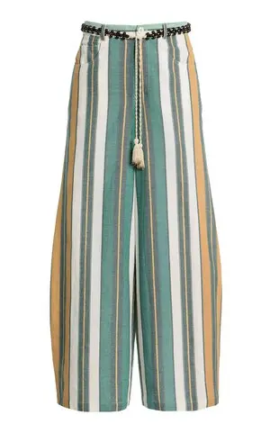 ILIO NEMA Odin Striped Cotton-blend Wide-leg Pants - Green