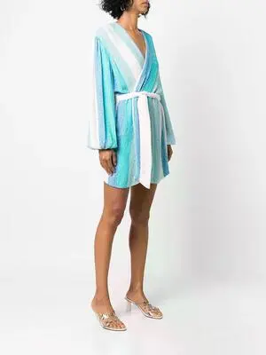 Retrofete Gabrielle Striped Sequin Wrap Dress