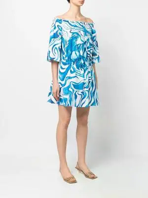Alberta Ferretti Swirl Print Off-shoulder Dress