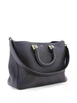 Fendi Selleria Ff Handle Tote Leather Medium Satchel - Black
