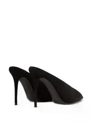GIUSEPPE ZANOTTI Suede Geometric Cut Stiletto Heel Mules - Black