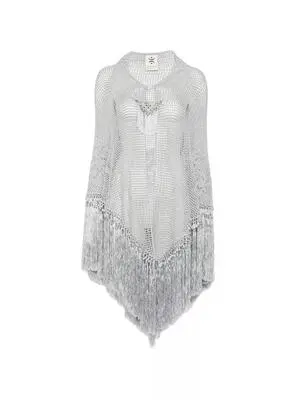 CHIARA IS Crochet-knit Poncho With Fringed Trim - Silver