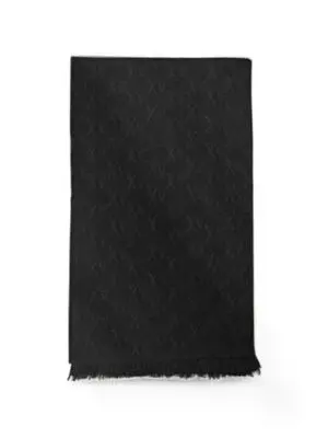 Emporio Armani Jacquard-logo Frayed Scarf - Black