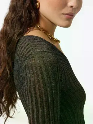 Missoni Metallic Thread Ribbed Knit V-neck Sweater