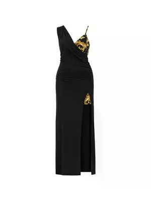 Versace Baroque Print Draped Maxi Dress