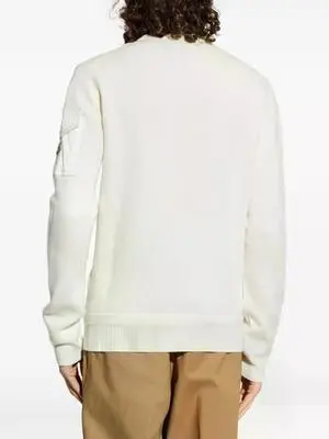 Moncler Cream Wool Crew Neck Sweater With Sleeve Logo Patch - Neutrals