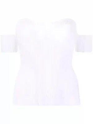 Helmut Lang Ribbed Knit Off-shoulder Top - White