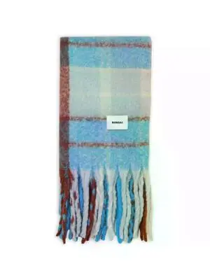 BONSAI Azure Check-print Fringed Scarf - Blue