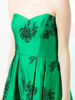 Marchesa Strapless Midi Dress With Floral Embroidery