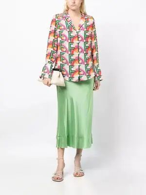 Camilla Silk Graphic Print Embellished Pajama Shirt