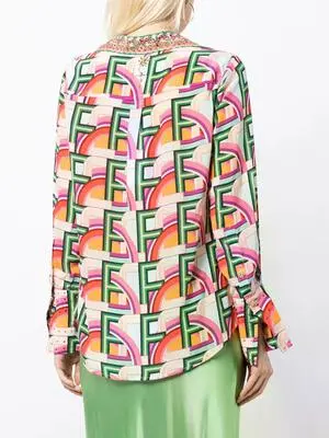 Camilla Silk Graphic Print Embellished Pajama Shirt