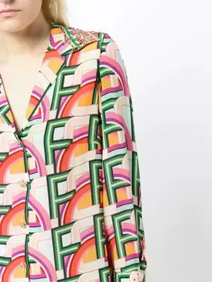 Camilla Silk Graphic Print Embellished Pajama Shirt