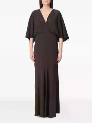 Agnona V-neck Cape-sleeve Maxi Dress - Brown