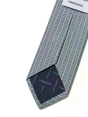 FERRAGAMO Gancini Print Silk Tie - Blue