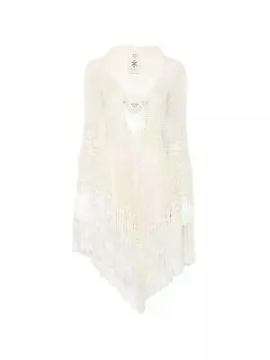 CHIARA IS Crochet Fringed Poncho - White
