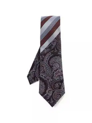 Etro Paisley Stripe Silk Tie - Brown