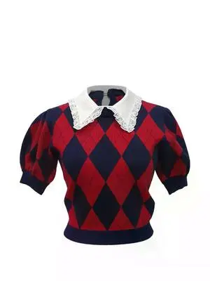 Alessandra Rich Argyle Lace-collar Top