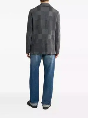 Etro Cotton And Wool Jacquard Pea Coat With Check Motif