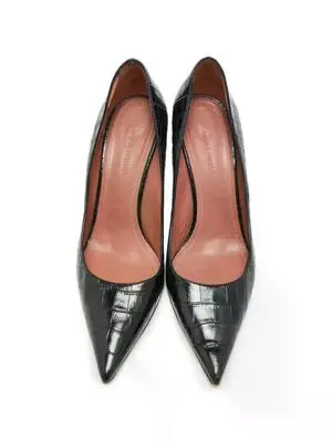 Amina Muaddi Croc-embossed Pumps - Black