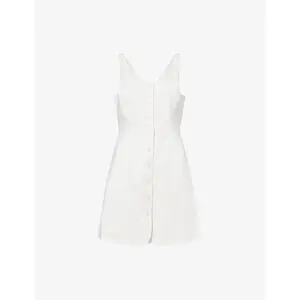 Theory Scoop Neck Button-up Linen Mini Dress