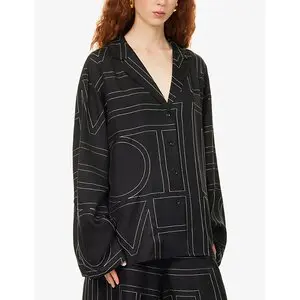 TOTEME Camp Collar Embroidered Silk Shirt - Black