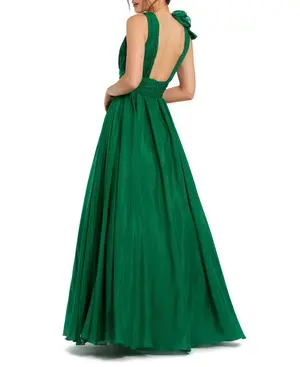 Mac Duggal Petite Ruffle Shoulder V-neck Chiffon Gown