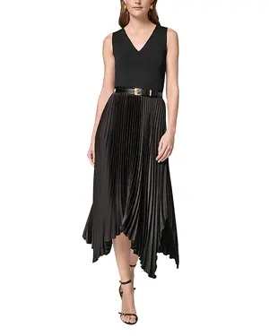 Donna Karan New York Mixed Media Pleated Dress - Black