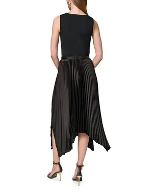 Donna Karan New York Mixed Media Pleated Midi Dress