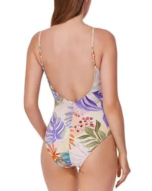 GOTTEX Cherry Blossom V Neck Thin Strap One Piece Swimsuit