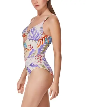 GOTTEX Cherry Blossom V Neck Thin Strap One Piece Swimsuit