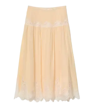 DÔEN Giorgine Silk Georgette Lace Tiered Midi Skirt