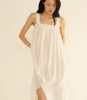 DÔEN Elarie Dress In Organic Cotton Voile With Embroidery And Lace