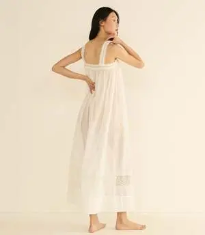 DÔEN Elarie Dress In Organic Cotton Voile With Embroidery And Lace