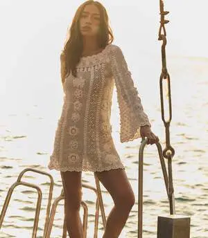 DÔEN Remiette Crochet Mini Dress With Bell Sleeves