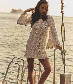 DÔEN Remiette Crochet Mini Dress With Bell Sleeves